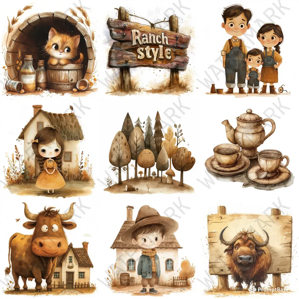 Rustic Cute Farmhouse Cliparts Midjourney Prompt | PromptBase