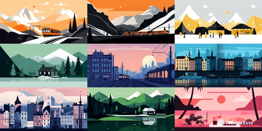 The 2D Vector Landscape Illustrations Midjourney Prompt | PromptBase
