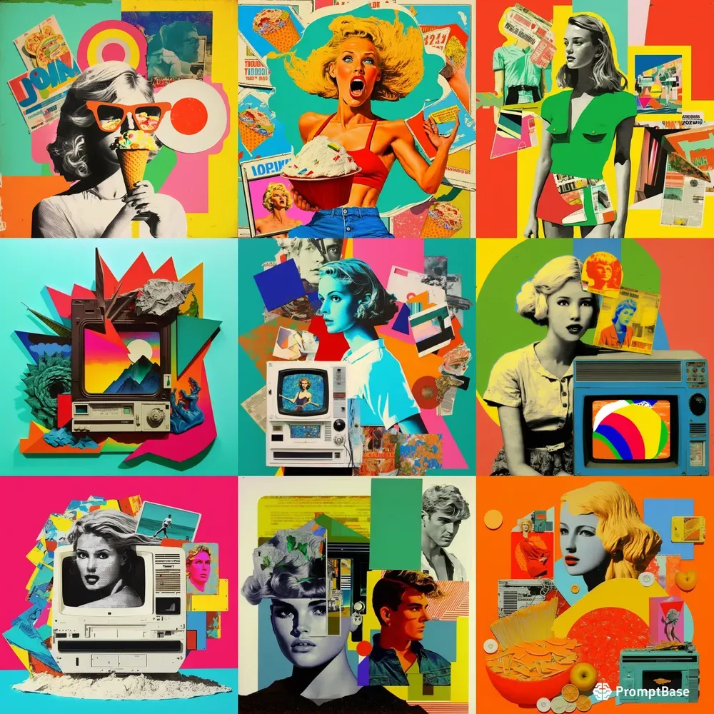 Vibrant Pop Art Collages Midjourney Prompt | PromptBase
