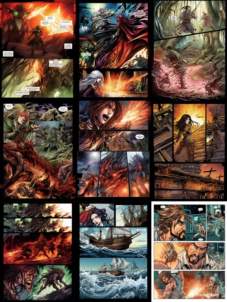 Colored Manga Comic Pages Fight Scenes Midjourney Prompt | PromptBase