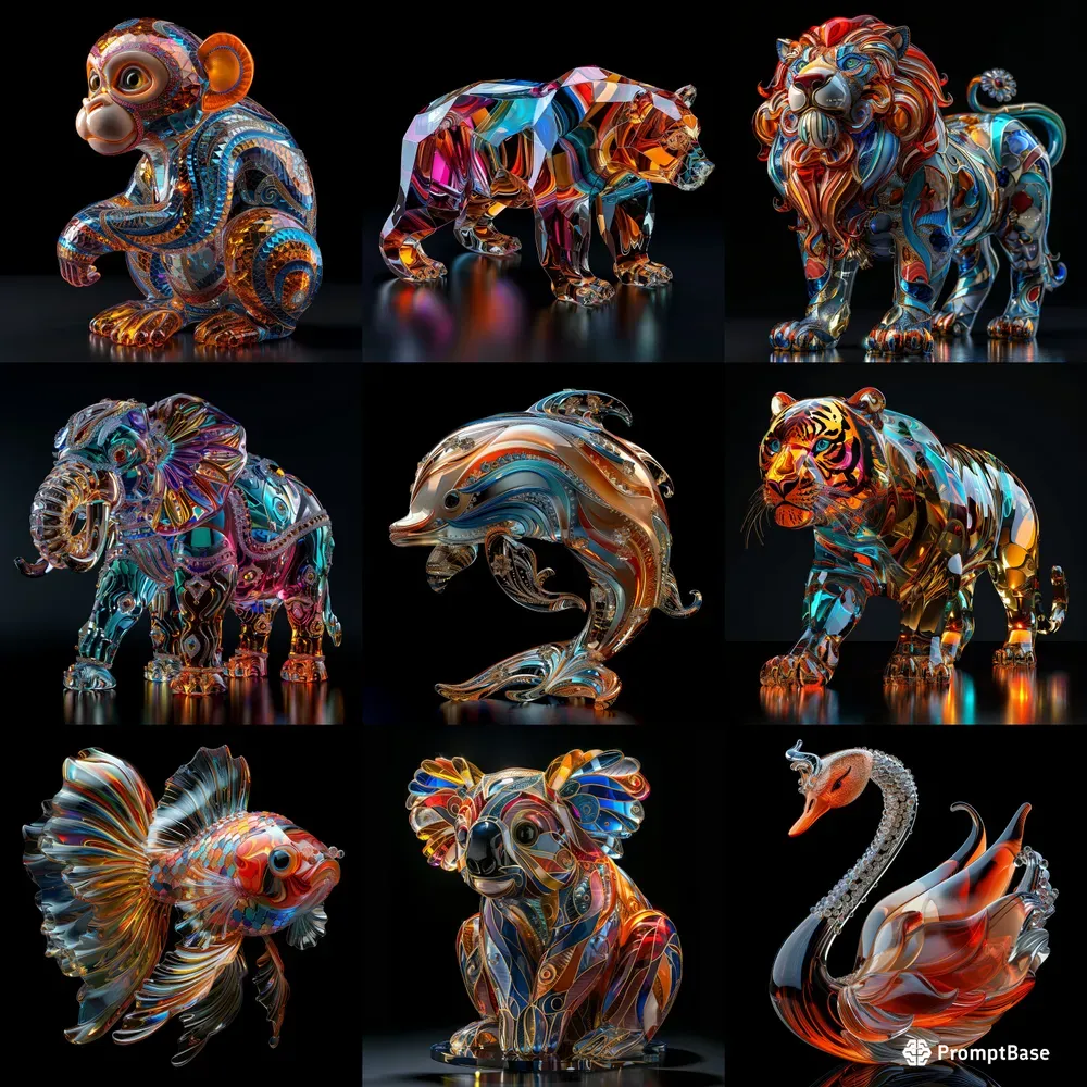 Murano Venetian Glass 3D Animals Designs Midjourney Prompt | PromptBase