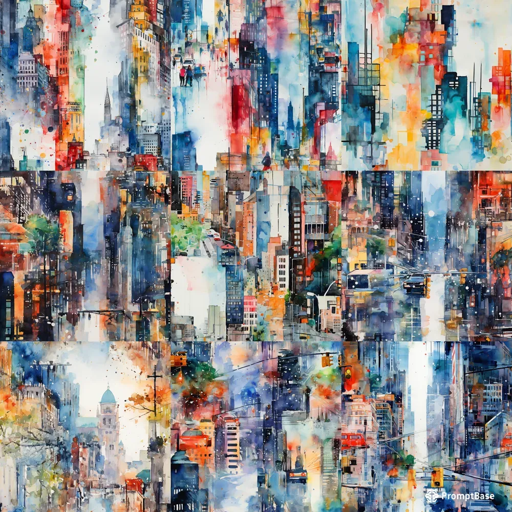 Watercolor Cityscape Paintings Midjourney Prompt | PromptBase