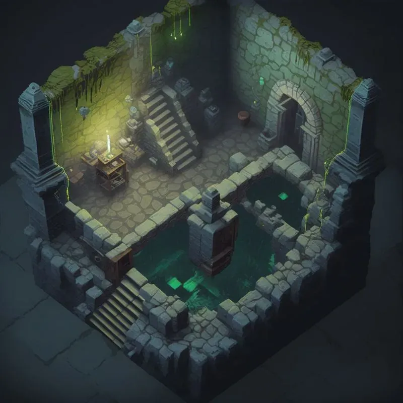 Isometric Video Game Dungeon Rooms Midjourney Prompt | PromptBase
