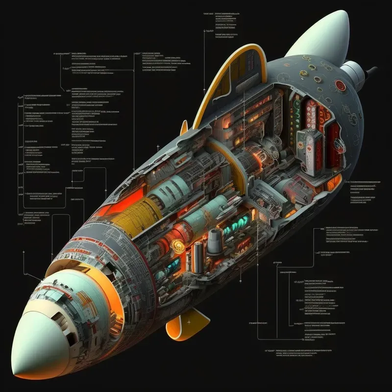 Starship Technical Manual Cross Sections Midjourney Prompt | PromptBase