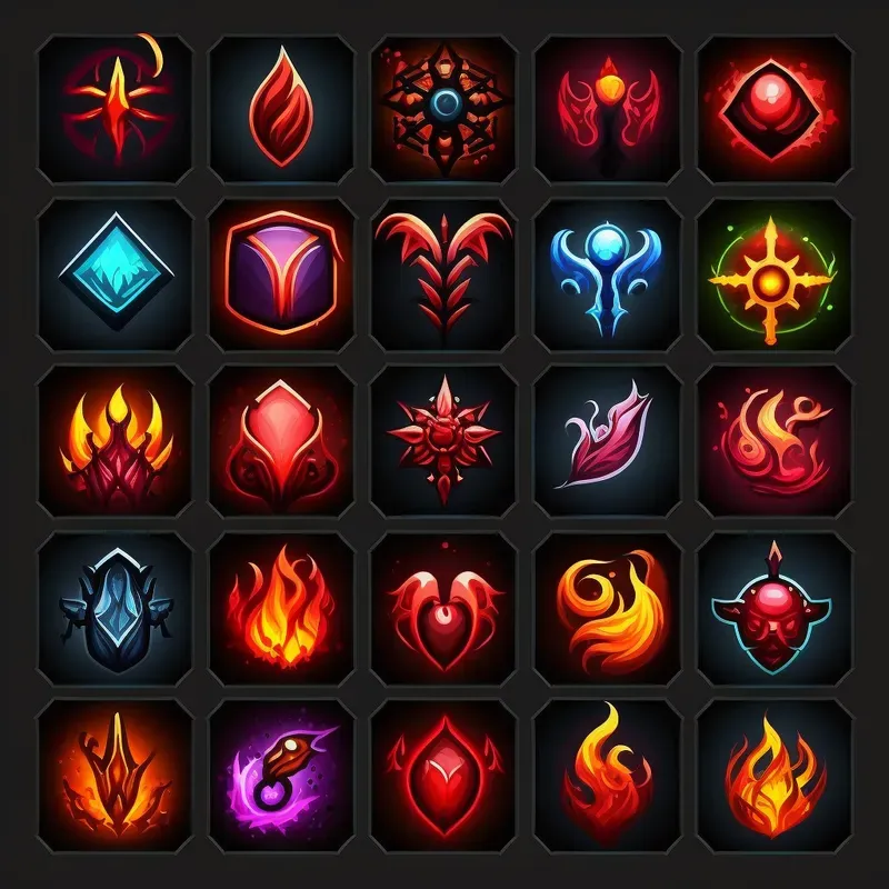 Video Game Spell Button Icons Midjourney Prompt | PromptBase