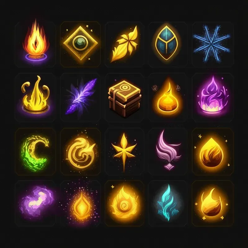 Video Game Spell Button Icons Midjourney Prompt | PromptBase