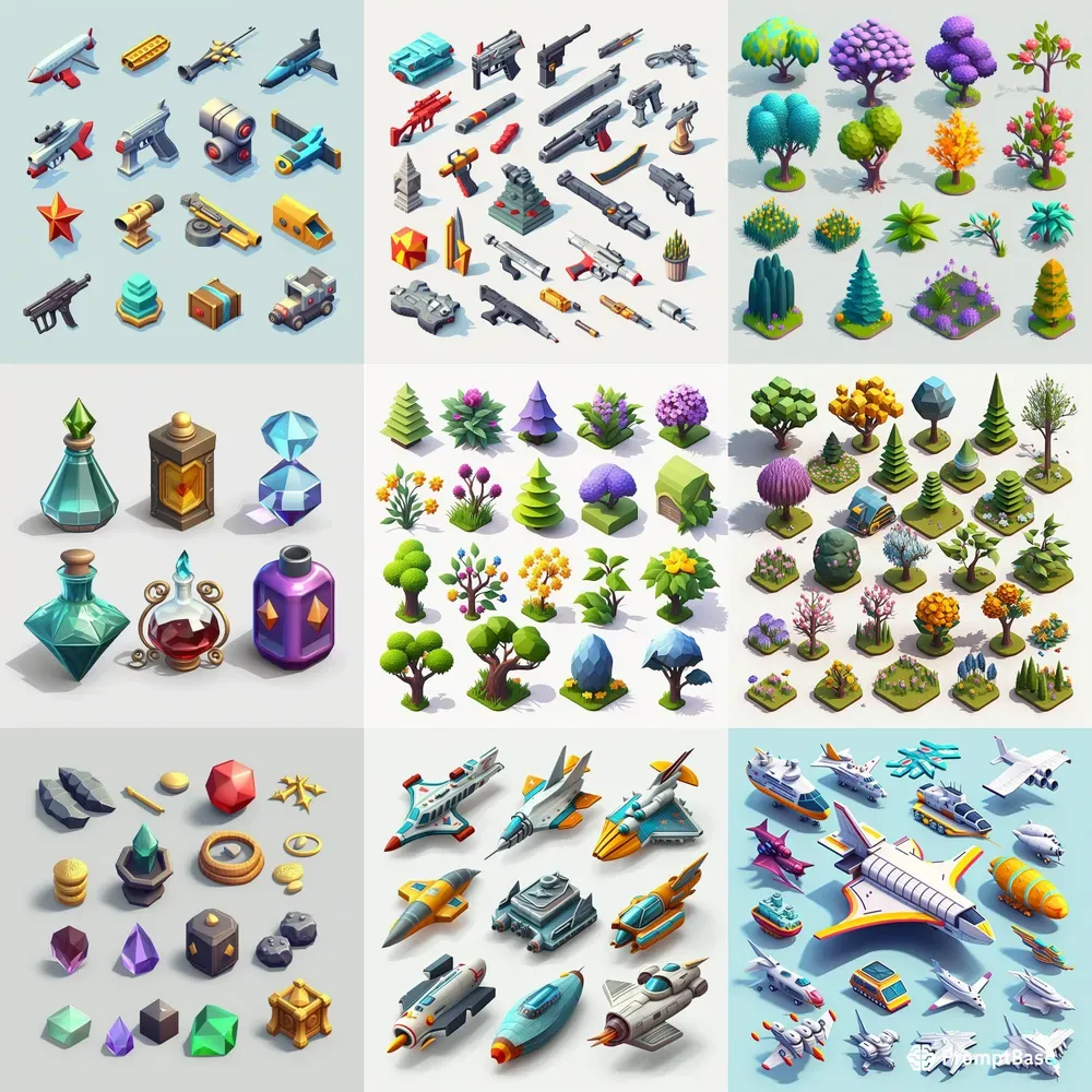 3D Isometric Icon Sets For Gaming Midjourney Prompt | PromptBase
