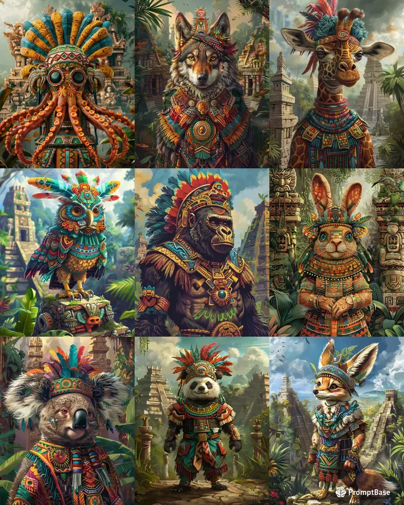 Aztec-inspired Animal Sagas Midjourney Prompt | PromptBase