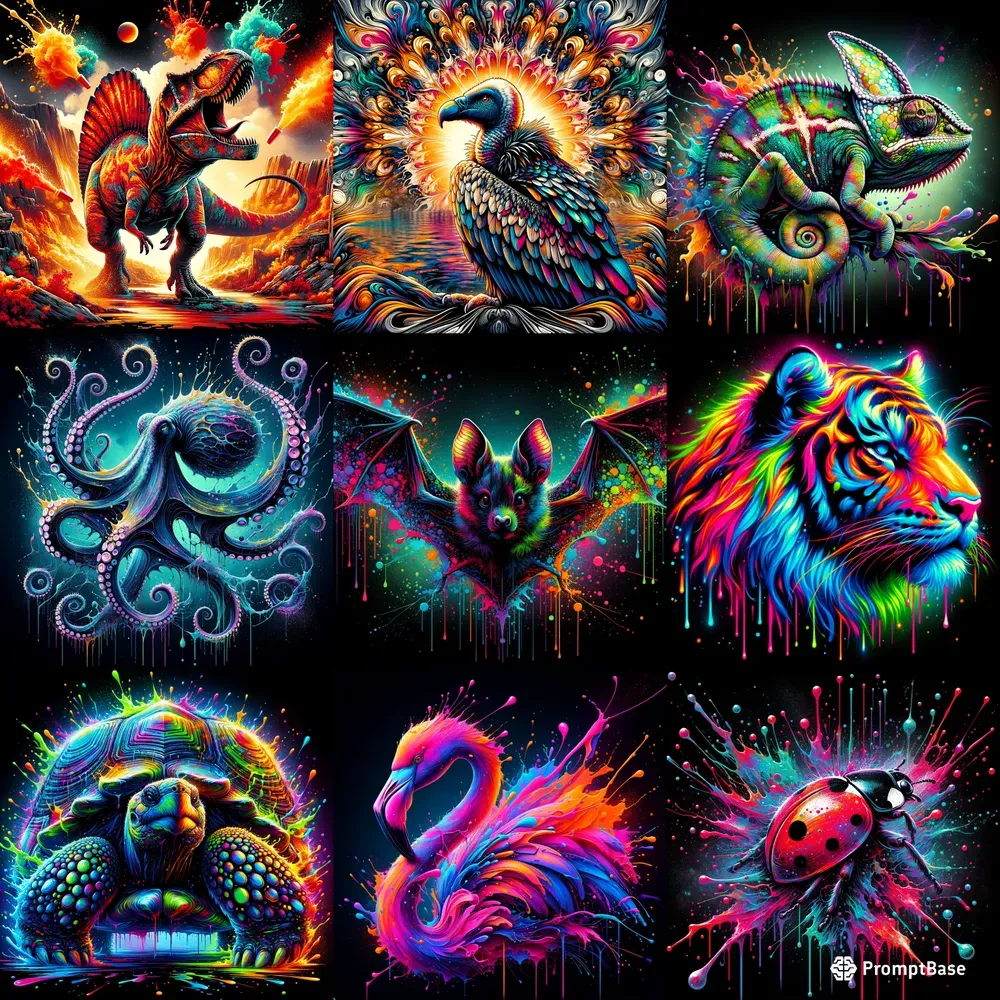 Trippy Ink Art - Exotic Animals DALL·E Prompt | PromptBase
