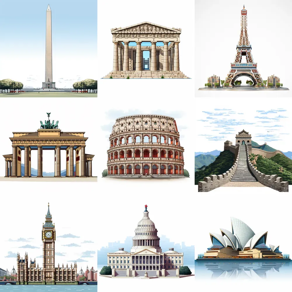 Pixel Art Famous Buildings Objects Midjourney Prompt | PromptBase