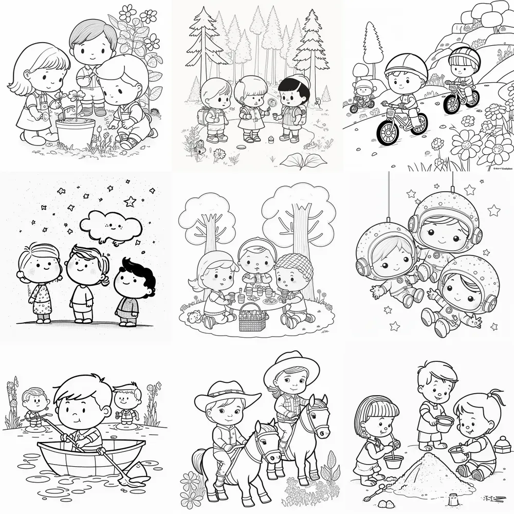 Kids In Action Coloring Book Pages Midjourney Prompt | PromptBase