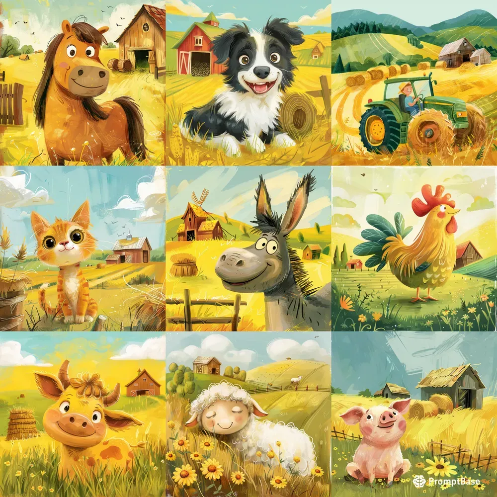 Farmyard Character Illustrations Midjourney Prompt | PromptBase