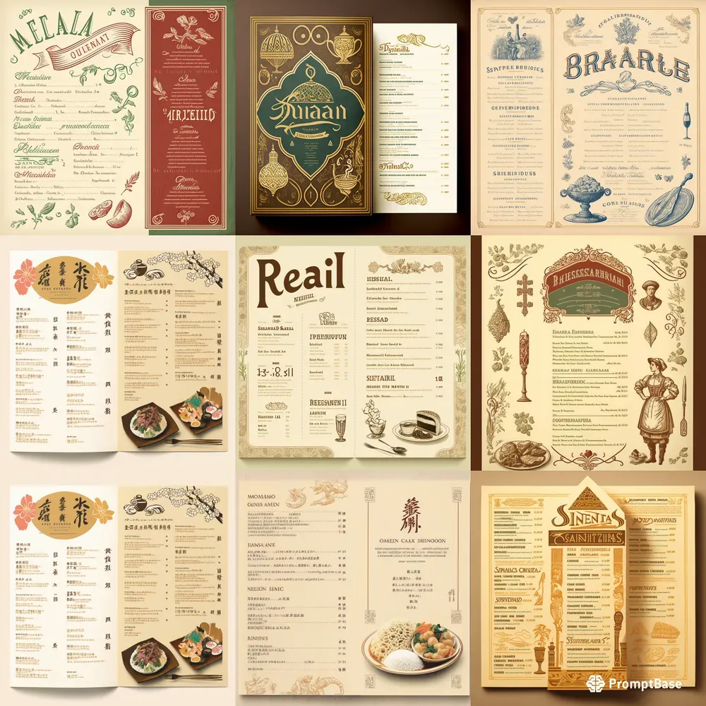 Restaurant Menu Concepts Midjourney Prompt | PromptBase