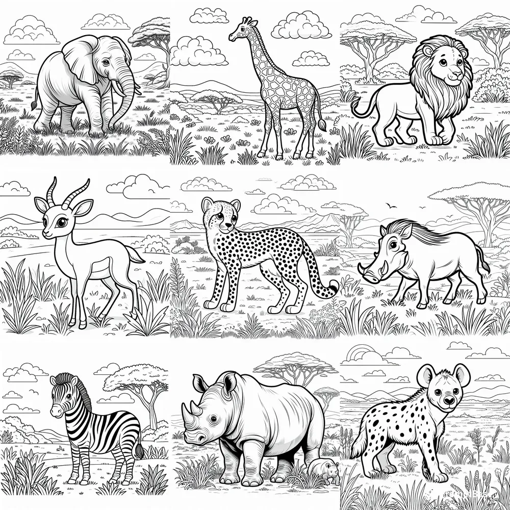 African Animal Coloring Pages For Kids DALL·E Prompt | PromptBase