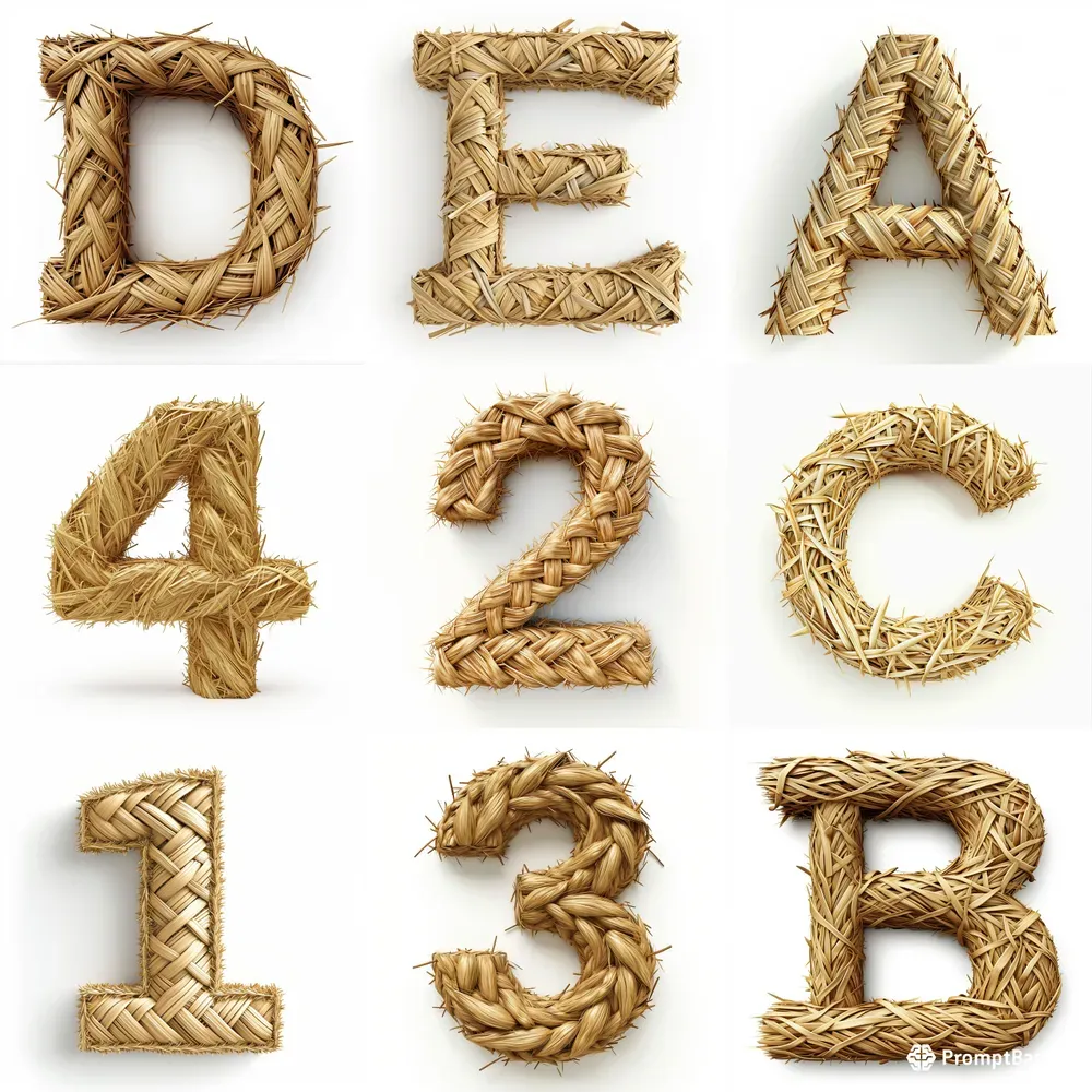 Alphabet Letters And Numbers In Hay Midjourney Prompt | PromptBase