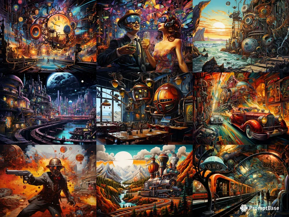 Steampunk World Illustrations Midjourney Prompt | PromptBase