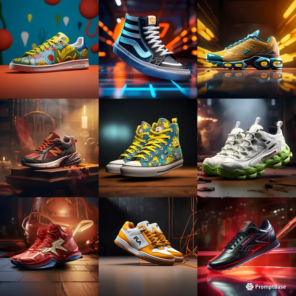 Filminspired Sneaker Designs Midjourney Prompt | PromptBase