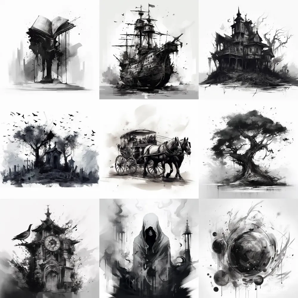 Black And White Horror Drawings Midjourney Prompt | PromptBase