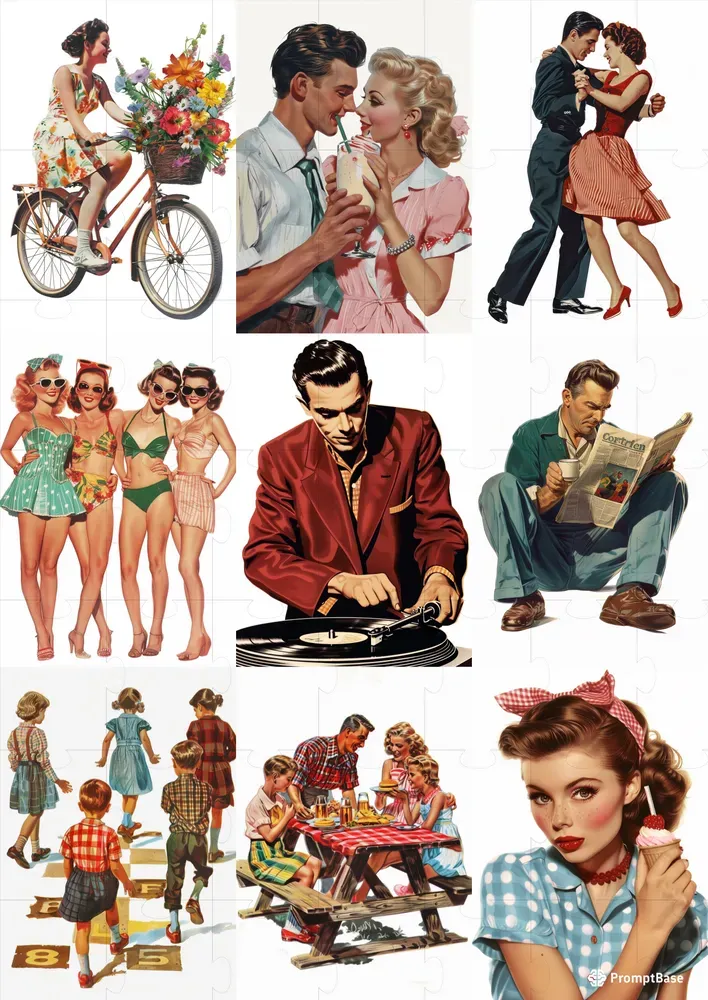 Retro People Cut Outs Midjourney Prompt | PromptBase