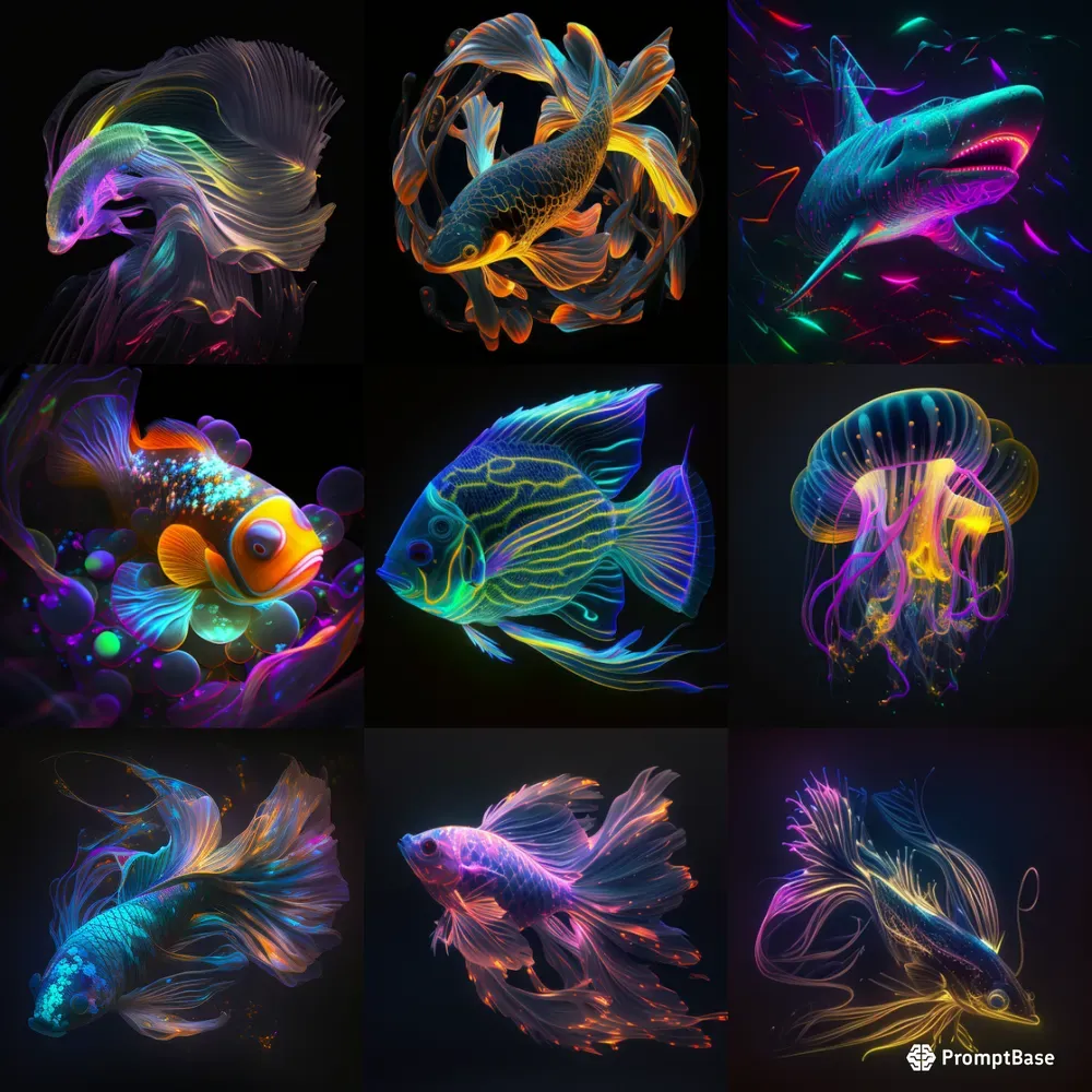 Neon Sea Creatures Midjourney Prompt | PromptBase