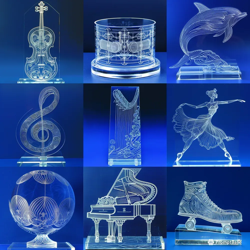 Laseretched Acrylic Sculptures Midjourney Prompt | PromptBase