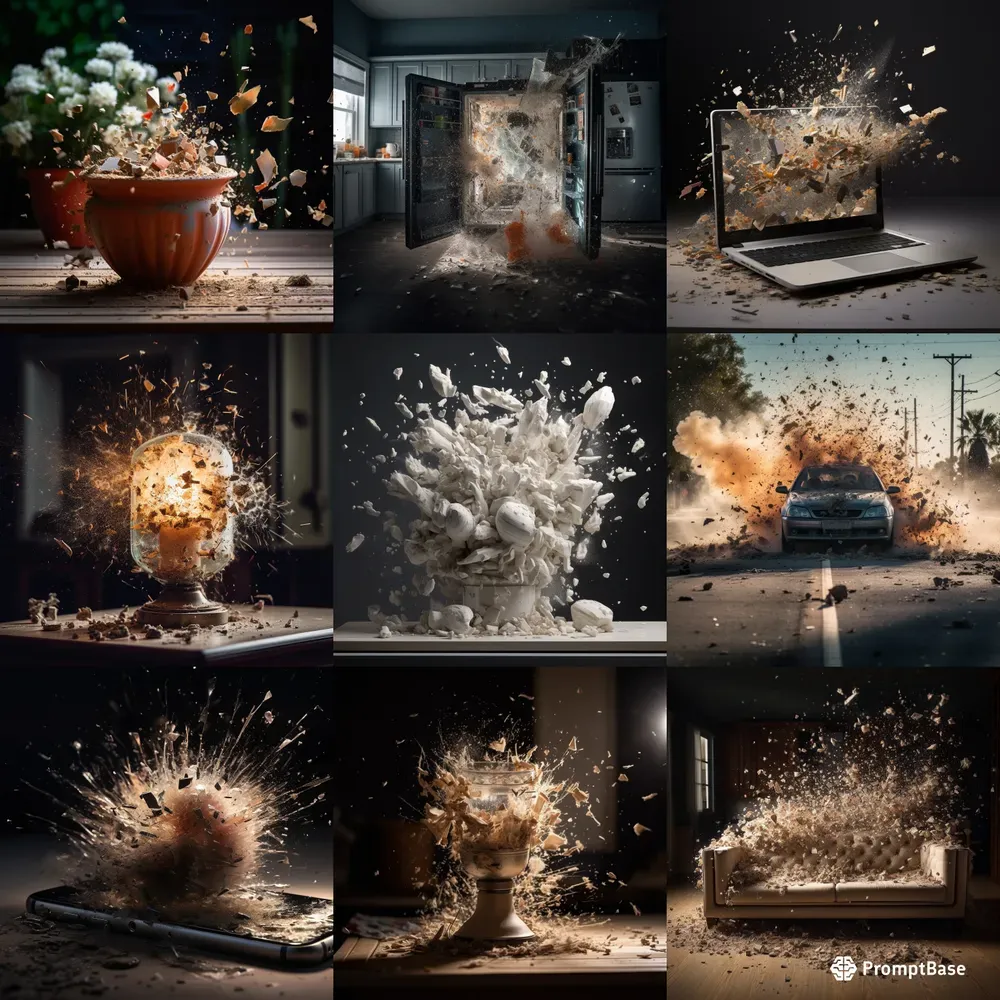 Realistic Objects Explosion Midjourney Prompt | PromptBase