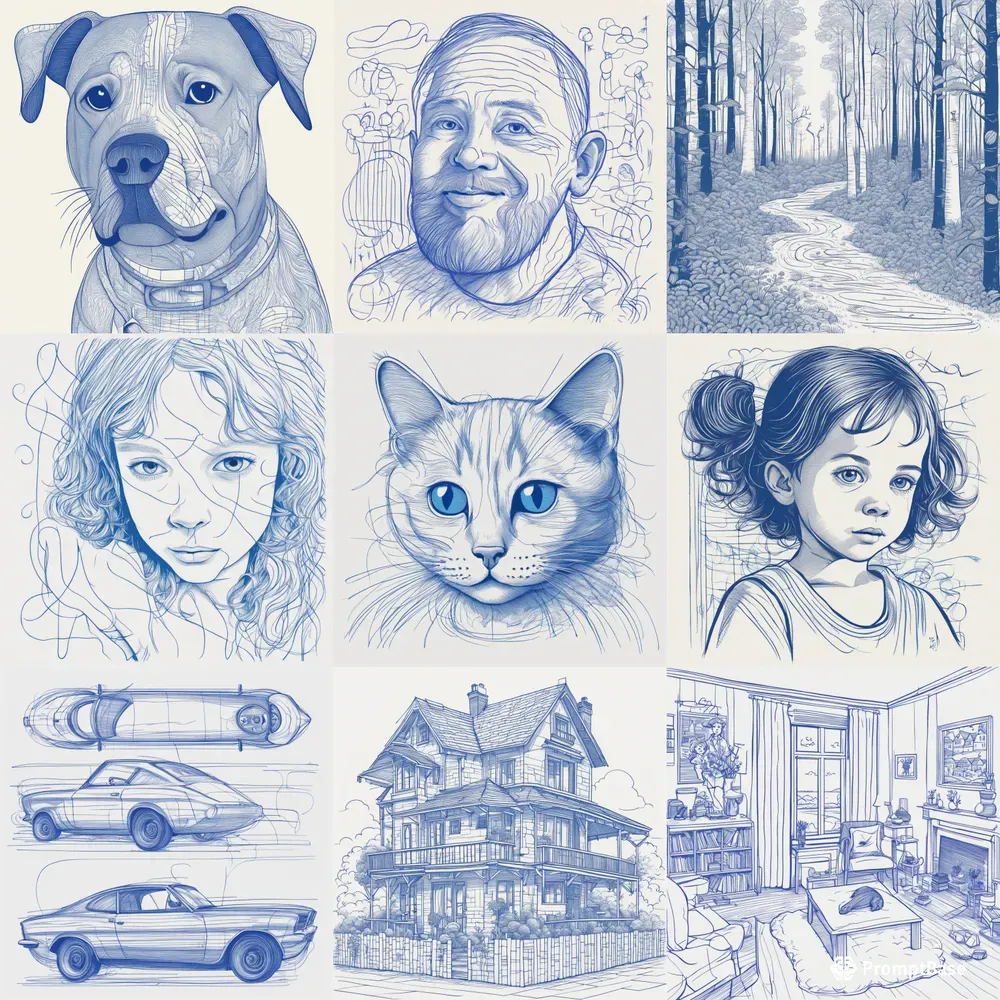Drawings With Blue Ink Pens Stable Diffusion Prompt | PromptBase