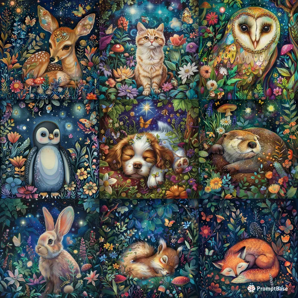 Whimsical Illustrations Of Animals Midjourney Prompt | PromptBase
