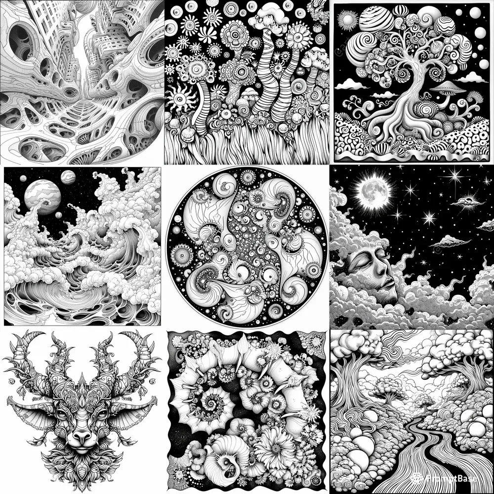 Dmt Zentangle Coloring Art Midjourney Prompt | PromptBase