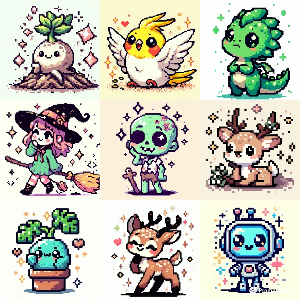 Cute Pixel Art Creatures DALL·E Prompt | PromptBase