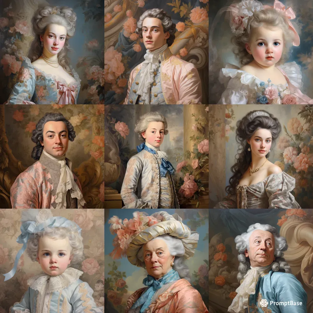 Rococo Portraits Oil Paintings Artworks Midjourney Prompt | PromptBase