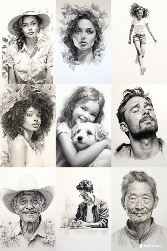 Expressive Pencil Art Portraits Midjourney Prompt | PromptBase