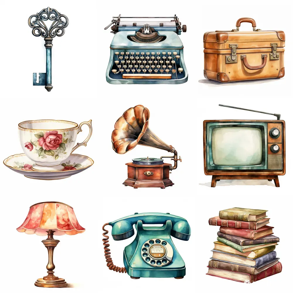 Vintage Watercolor Clipart Retro Drawings Midjourney Prompt | PromptBase