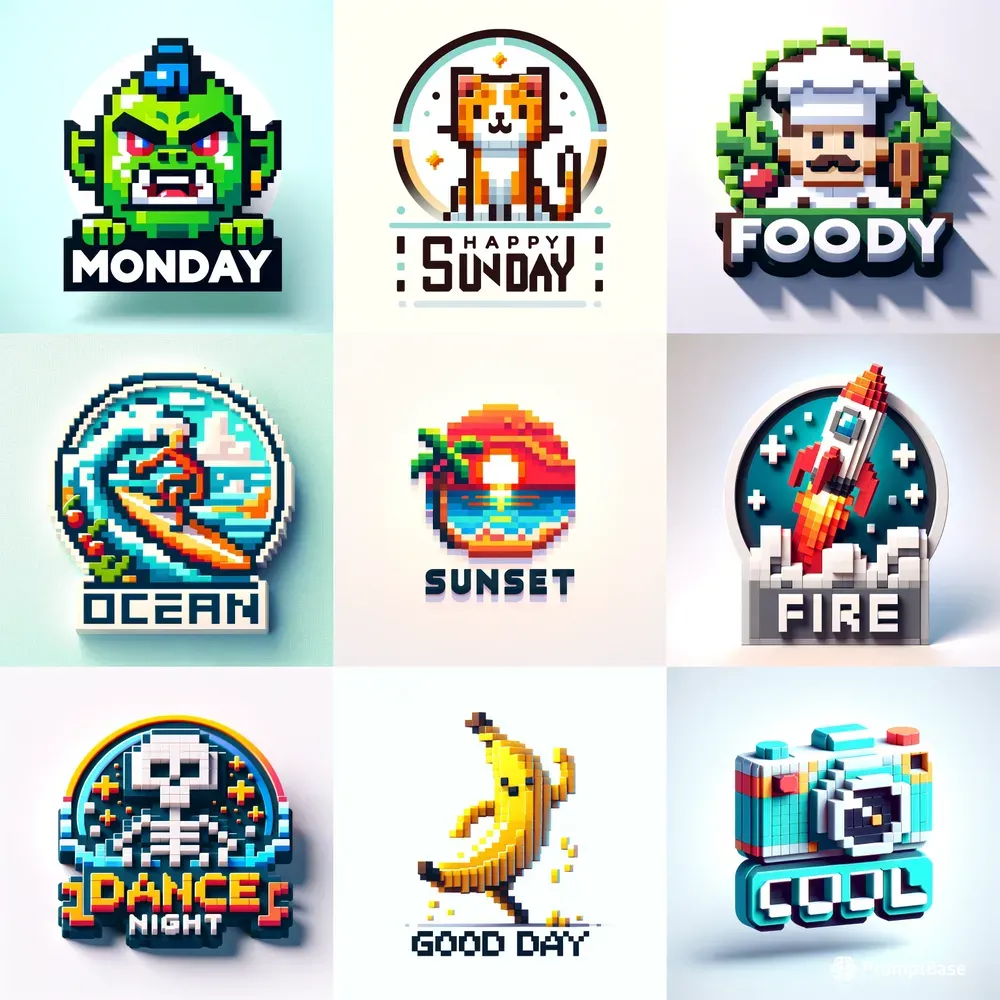 3D Pixel Emblem Logos DALL·E Prompt | PromptBase