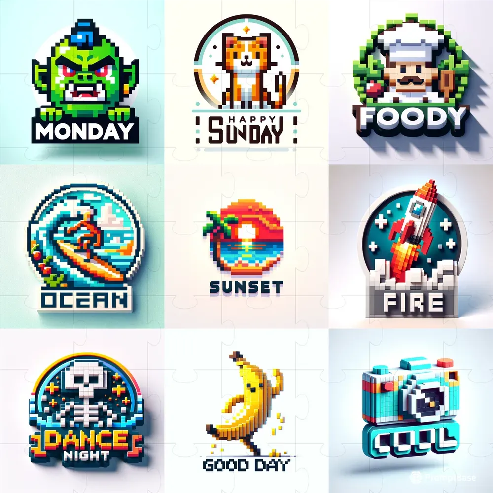 3D Pixel Emblem Logos DALL·E Prompt | PromptBase