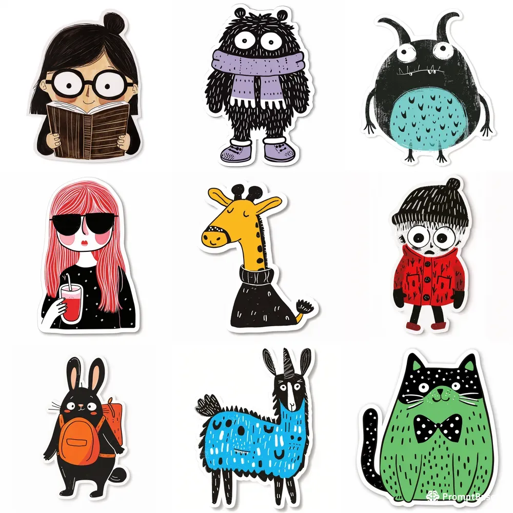Whimsical Characters Stickers Midjourney Prompt | PromptBase