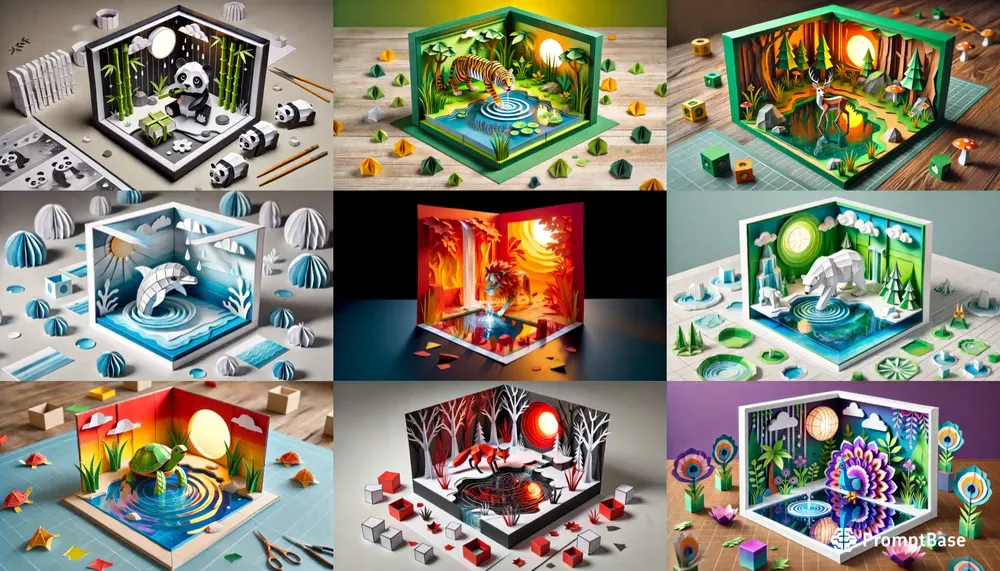 3D Paper Animal Scenes In Habitats DALL·E Prompt | PromptBase