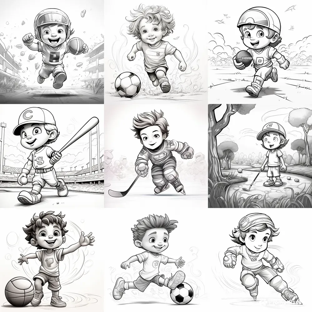 Cute Sports Coloring Pages For Children Midjourney Prompt | PromptBase