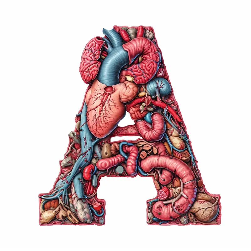 Alphabet Human Organs Letters Numbers Midjourney Prompt | PromptBase