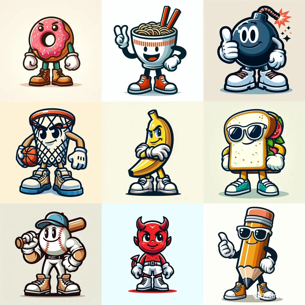 Cool Retro Mascot Cartoon Characters DALL·E Prompt | PromptBase