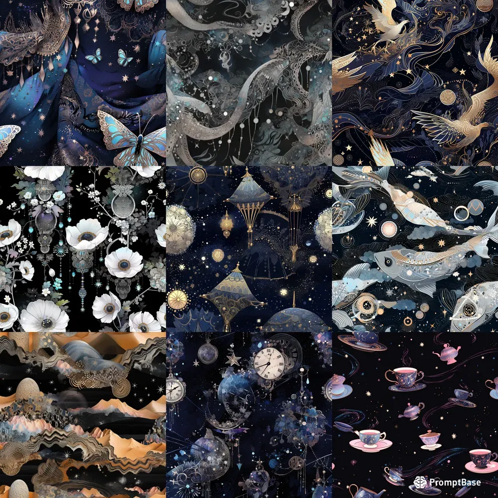 Cosmic Couture Seamless Patterns Midjourney Prompt | PromptBase