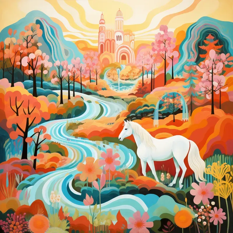 Kids Illustrations Psychedelic Folk Art Midjourney Prompt | PromptBase