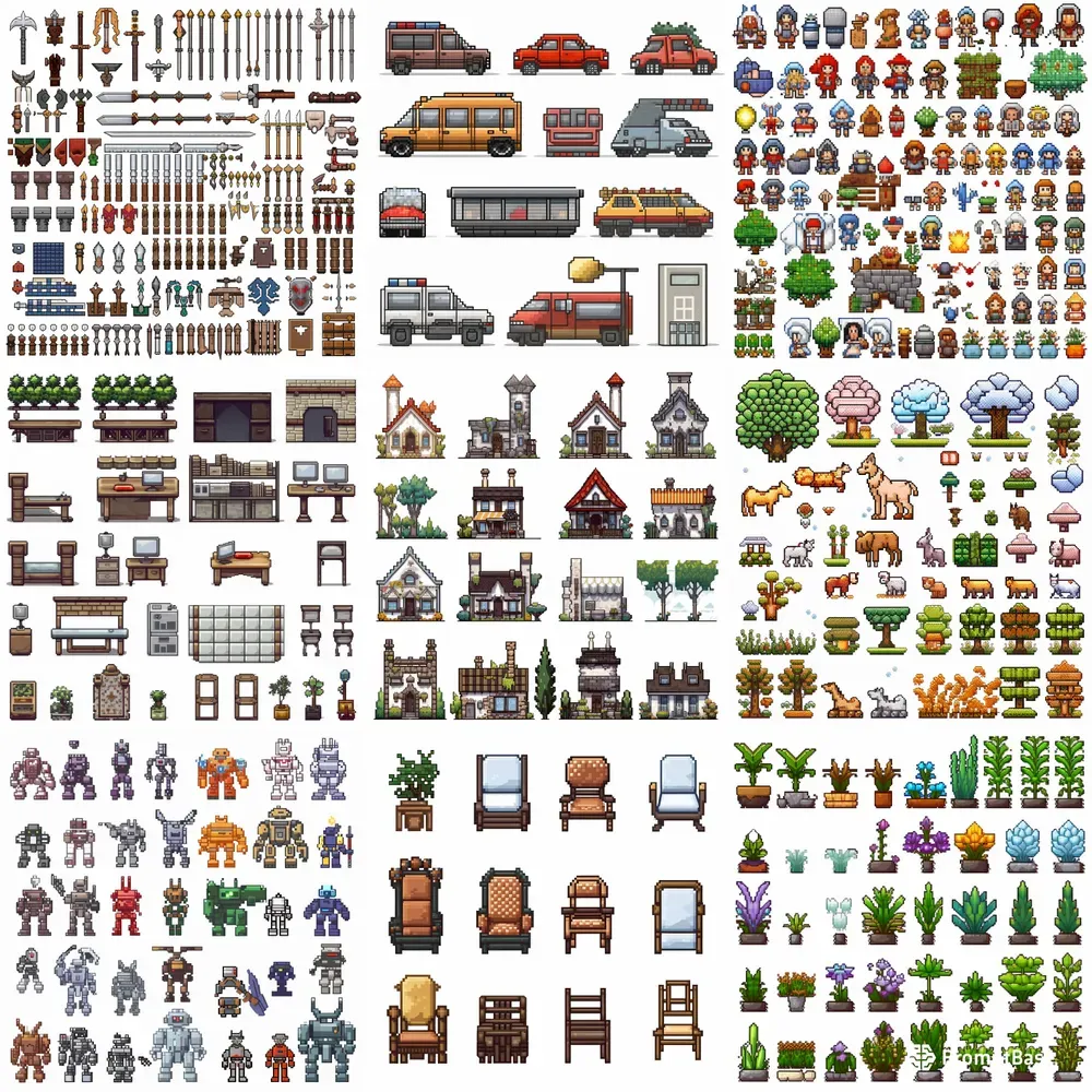 2d Pixel Art Game Assets Sprite Sheets Midjourney Prompt Promptbase 1304