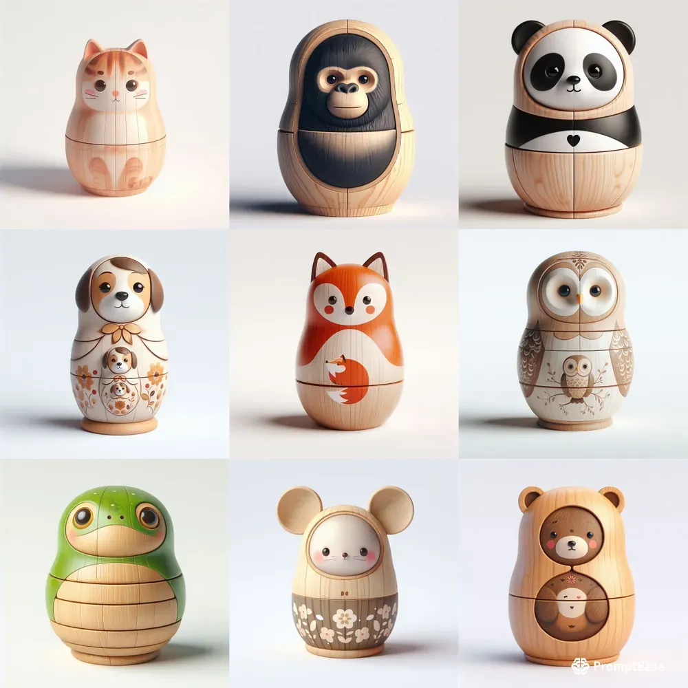Cute Matryoshka Doll Animals DALL·E Prompt | PromptBase