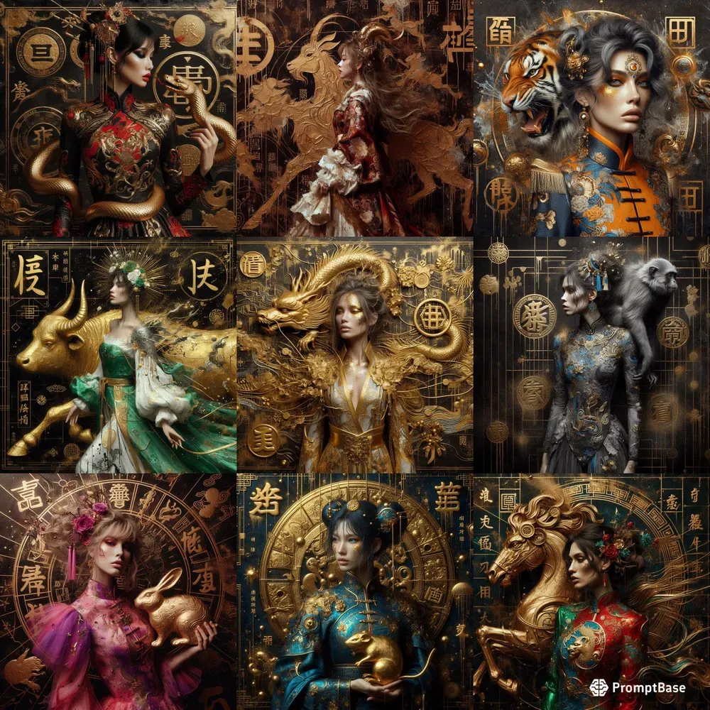 Golden Chinese Zodiac Models DALL·E Prompt | PromptBase