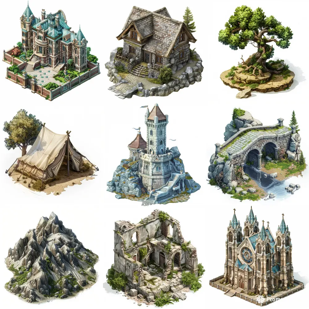 Isometric Cartography Assets Midjourney Prompt | PromptBase