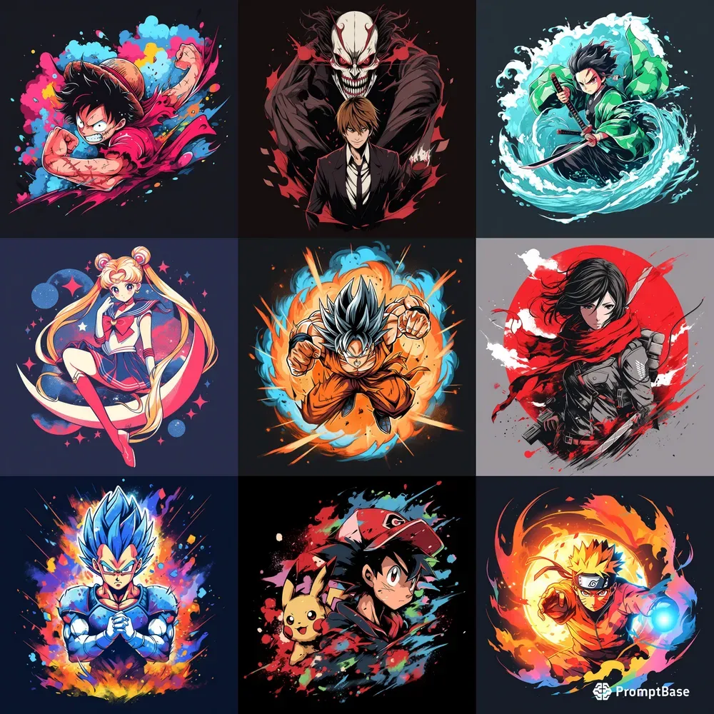 Superb Anime Character Tshirt Designs Midjourney Prompt | PromptBase