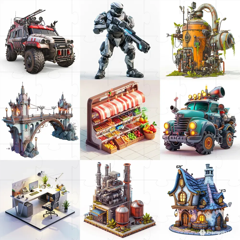 Modern 3D Game Assets Midjourney Prompt | PromptBase