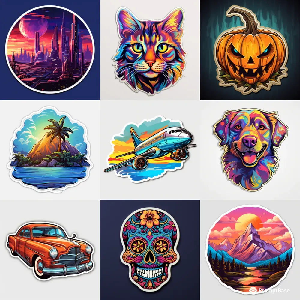 Beautiful Vibrant Stickers Midjourney Prompt | PromptBase