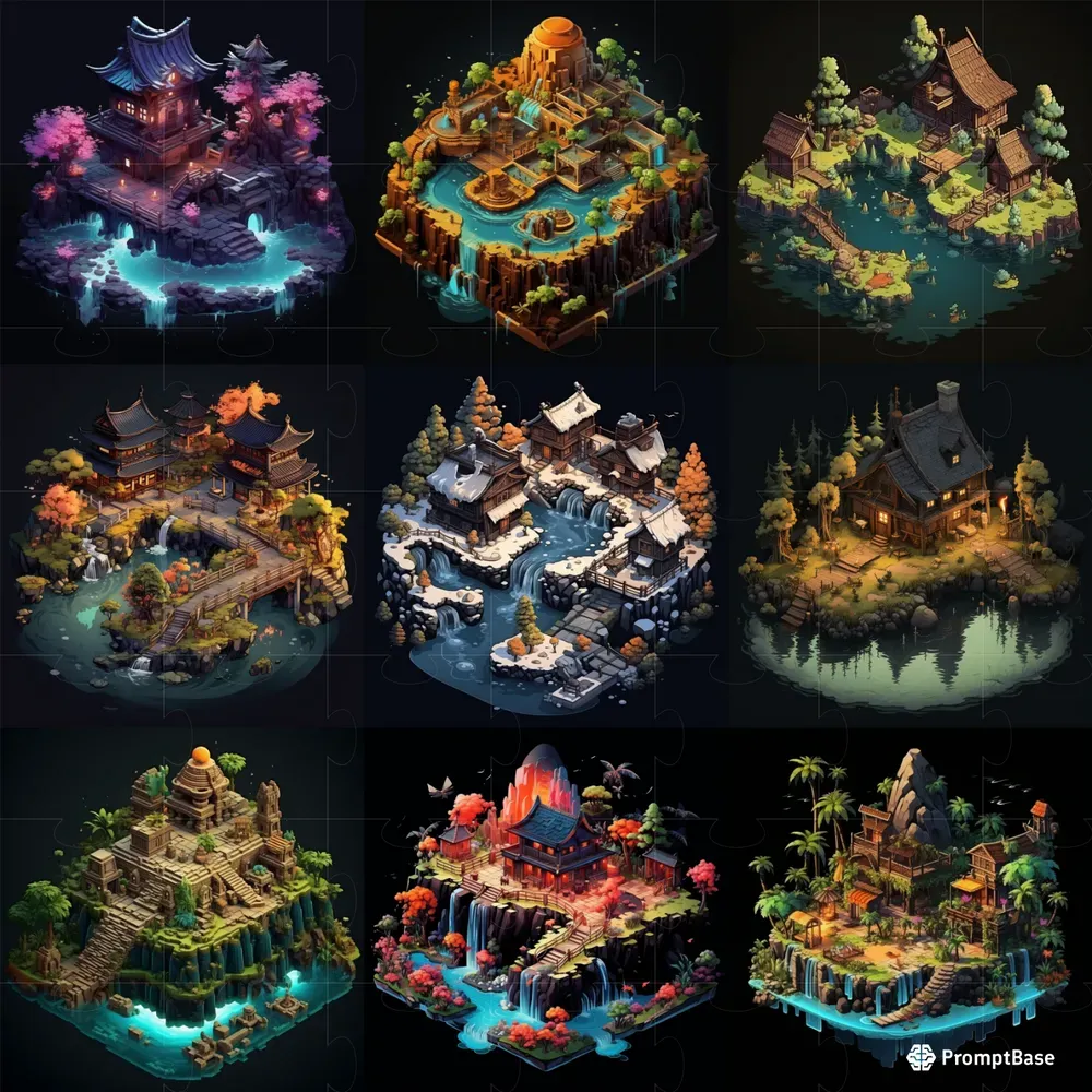 Isometric Fantasy Lands Midjourney Prompt | PromptBase
